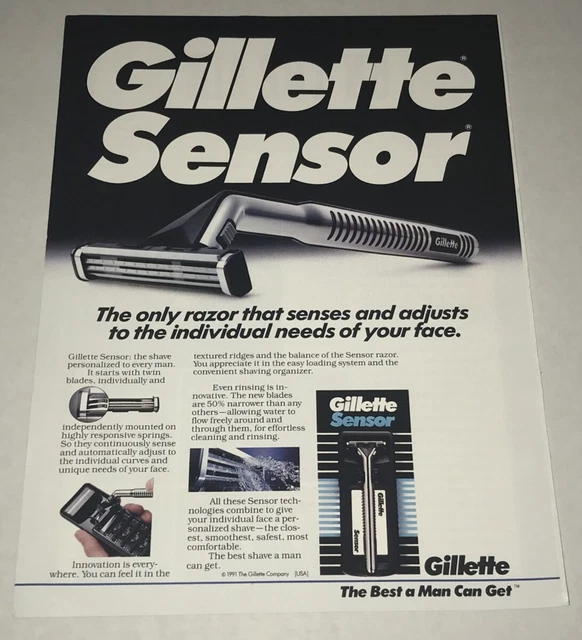 1991 GILLETTE SENSOR Razor Magazine Poster Print Paper Ad The Best a ...