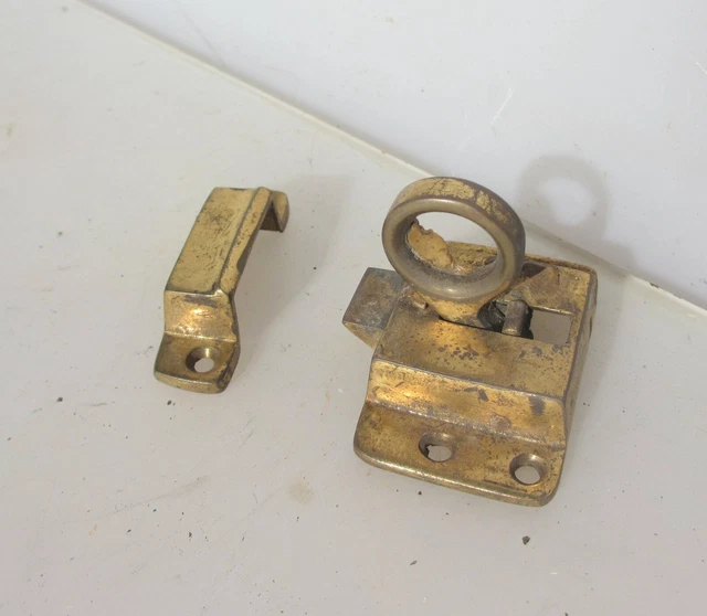 ANTIQUE BRASS SPRUNG Lock Old Cupboard Cabinet Transom Window Catch ...