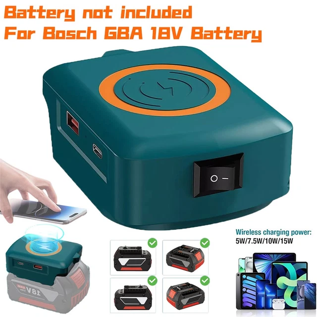 WIRELESS PHONE CHARGER Adapter Power Source For Bosch GBA 18V Battery ...