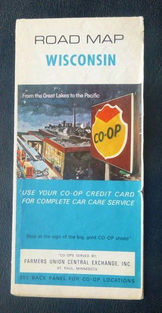 1966 WISCONSIN ROAD map Co-Op oil gas Farmers Union $12.99 - PicClick
