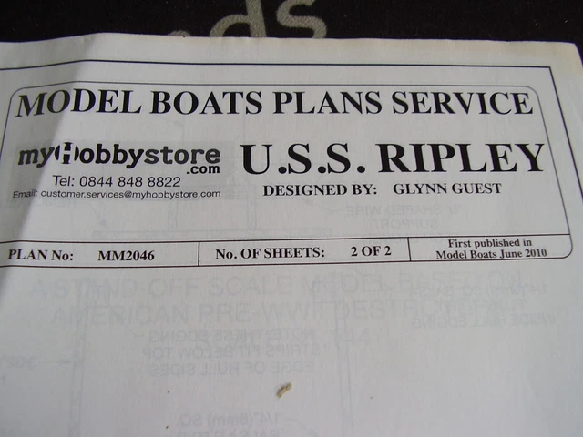 ORIGINAL MODEL BOAT Plan U S S Ripley 2010Pre Wwii Destroyer Free Uk ...
