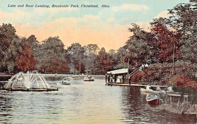 CLEVELAND OHIO ~ Brookside Park-Lake-Boat Landing-Fountain ~1910s Carte ...