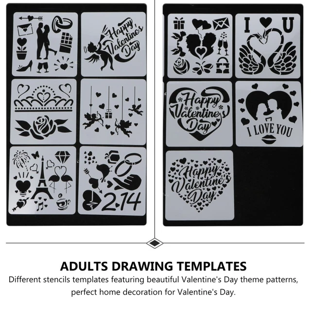 16 PCS VALENTINE'S Day Hollow Drawing Stencil Adults Templates Heart ...