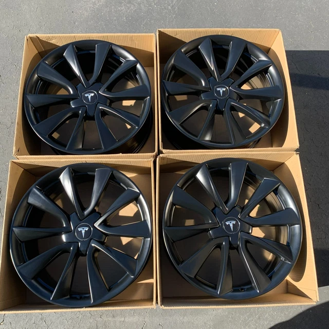 19& TESLA MODEL 3 Factory Wheels OEM Rims Satin Black OEM Set of 4 2018 ...
