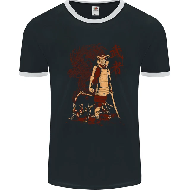 T-SHIRT RINGER DRAGON Warrior Loup Dragon Samouraï MMA Pour Hommes FotL ...