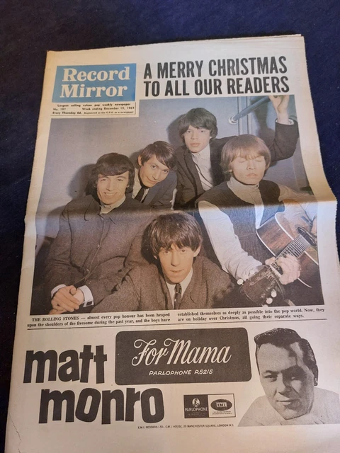 VINTAGE RECORD MIRROR Magazine 19 DECEMBER 1964 Stones Christmas ...