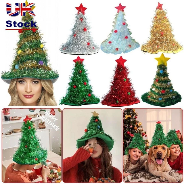SHINY TINSEL COLORFUL Poms Christmas Tree Hat Headwear New Year Gifts £ ...