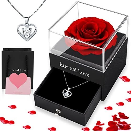PAPIWA ROSE ETERNELLE avec Bijoux Conservée Préservés Vraie Rose avec Collier... EUR 41,68 ...