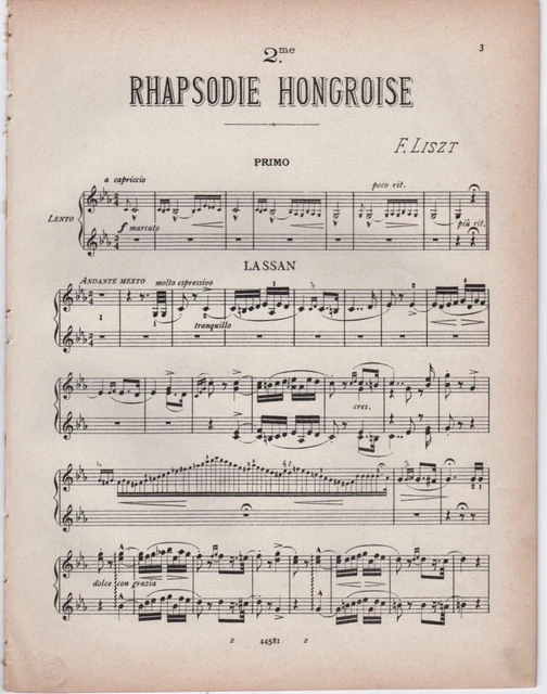 LISZT FRANZ SPARTITO Illustrato Musica 2me RHAPSODIE HONGROISE Prina ...