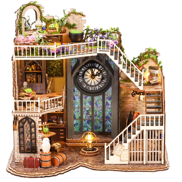 DIY MINIATURE DOLLHOUSE Kits LED Magic house Wooden Building Model ...