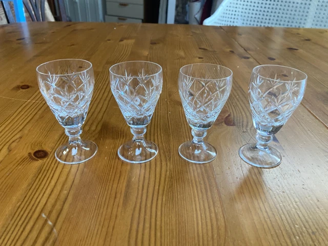 VINTAGE RETRO CRYSTAL Cut Glass Small Wine Sherry Glasses x 4 $39.88 ...
