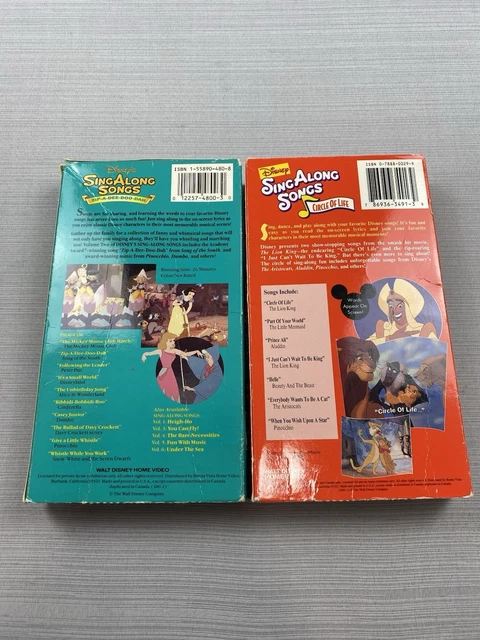 DISNEY'S SING ALONG Songs VHS Lot of 2 "Zip-A-Dee-Doo-Dah" and "Circle ...