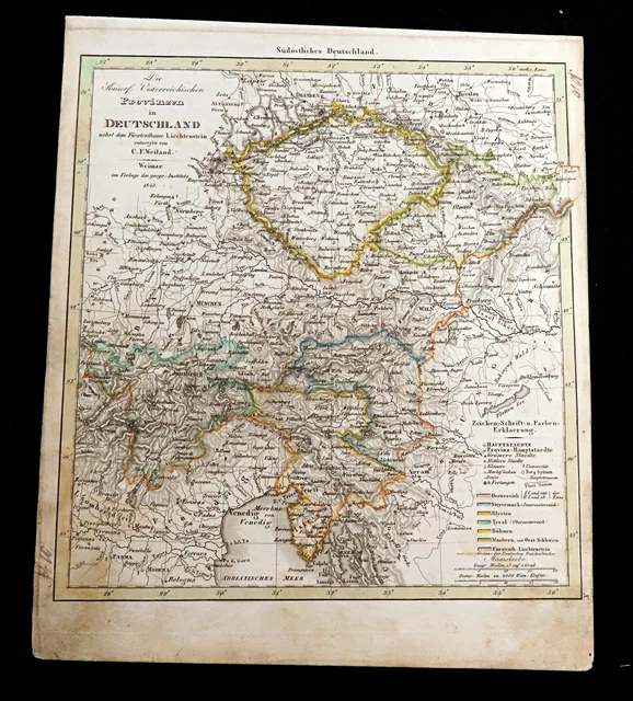 MAP OF GERMANY Weimar Empire Antique German Old Hand Coloured Engraving ...