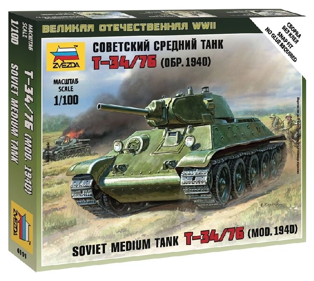 SOVIET MEDIUM RÉSERVOIR T-34/76 1:100 Plastique Model Kit 6101 Zvezda ...
