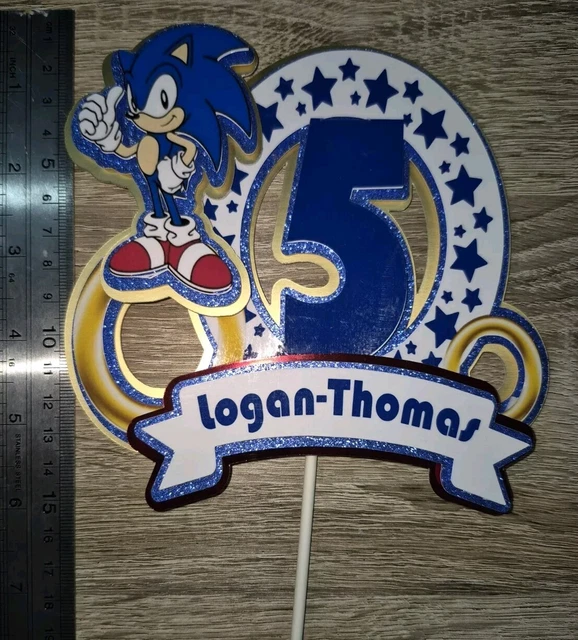 PERSONALISED SONIC CAKE Topper 3D with name and age £12.99 - PicClick UK