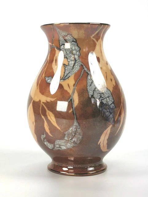 STUDIO POTTERY PORCELAIN Vase Ida Platt Eucalyptus Leaves Gilt Edge £18 ...
