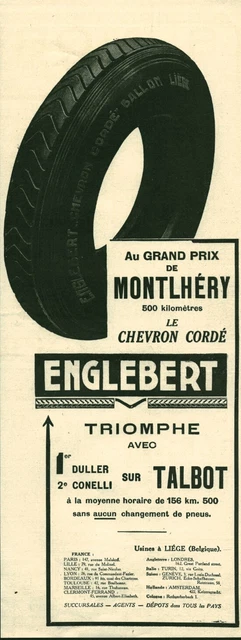PUBLICITÉ ANCIENNE PNEU Englebert 1925 issue de magazine EUR 7,50 ...