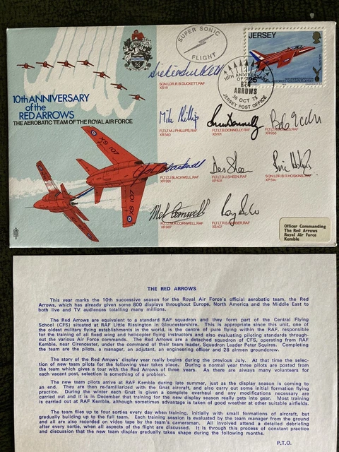 RAF COVER - THE RED ARROWS 10th Anniversary, Signed Team Members, Flown ...