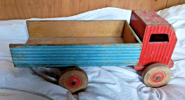 JEU JOUET ANCIEN grand camion benne bascule bois ondulé CITROEN ...
