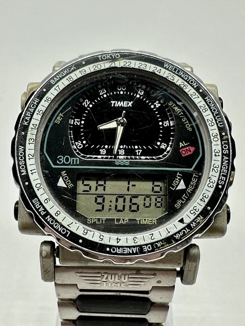 RARO OROLOGIO ANALOGICO/DIGITALE Funzionante Vintage Timex Argento Zulu ...