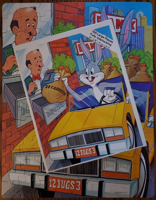 VINTAGE 1977 LOONEY Tunes Bugs Bunny Bank 100 Piece Puzzle Complete vintage-1977-looney-tunes-bugs-bunny-bank-100-piece-puzzle-complete