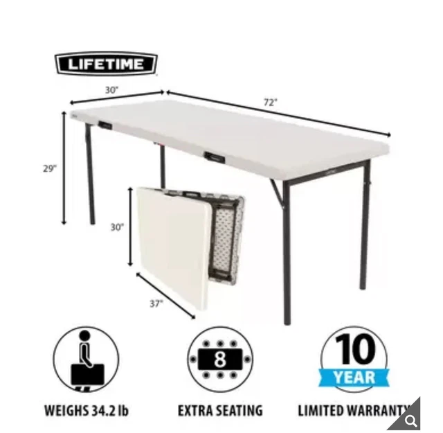 LIFETIME 6FT FOLD In Half Commercial Grade Table for Indoor and Outdoor ...