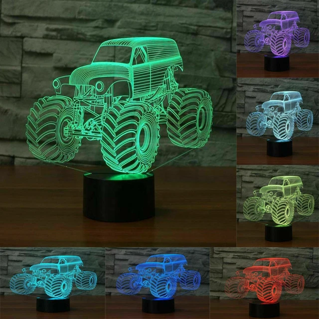 NEW 7 COLORS Change Large Grave Digger Monster Tractor 3D Desk Lamp ...