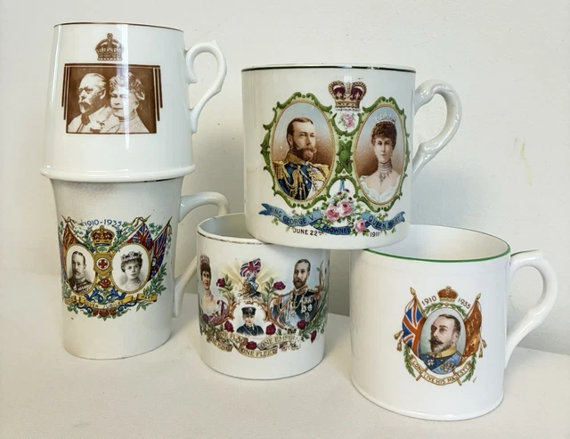 1911 CORONATION KING George V Queen Mary Mugs x 5 Bundle Inc. Royal ...
