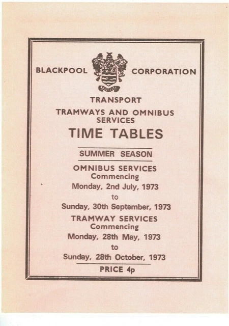 BLACKPOOL BUS & Tram Timetable Book 1973 (enlarged copy of the original ...