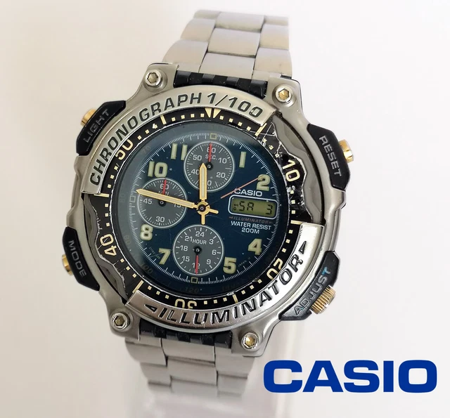 RARE 90S JAPAN Casio MDA-100 mod 1325 diver 200M chronograph men's ...