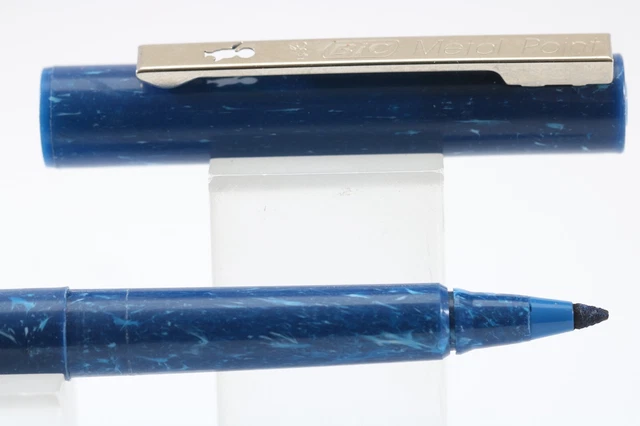 VINTAGE BIC METAL Point Blue Marble Fibre-Tip Pen, CT £6.99 - PicClick UK