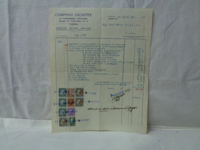 PARMA INVOICE ENGINE Repair Fiat 1940 Vintage Document £19.10 - PicClick UK