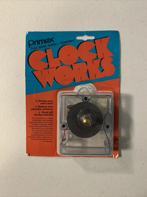 NEW VINTAGE PRIMEX Clock Works Mechanism 1 D Battery For Restoration Or ...