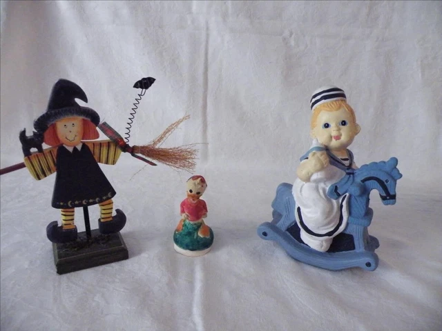 LOT DE 3 ADORABLES FIGURINES Neveu de DONALD gentille sorcière et petit ...