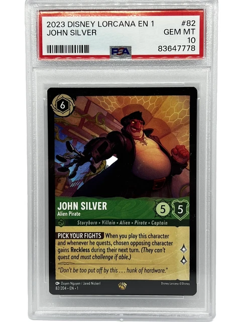 2023 DISNEY LORCANA John Silver Alien Pirat 82/204 PSA 10 EDELSTEINE NEUWERTIG Legendär! EUR 22 ...