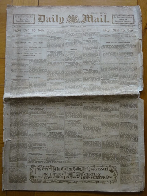DAILY MAIL 31 December 1900 'Golden Extra' historic souvenir edition in ...