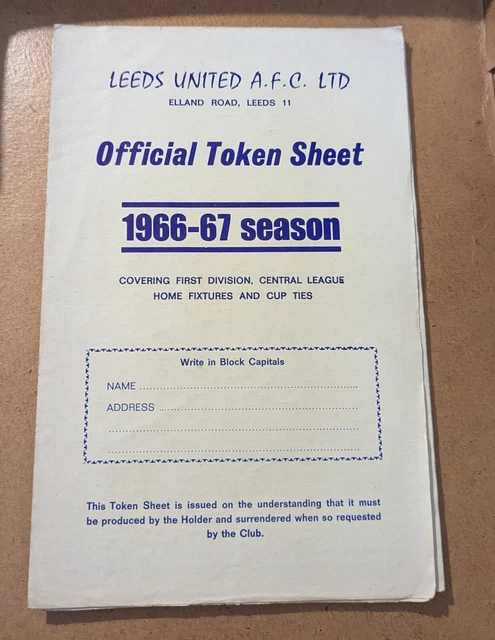 LEEDS UNITED OFFICIAL Token Sheet 1966/7 Season £9.99 - PicClick UK