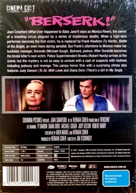 BERSERK! (DVD, 1967) Classic Horror, Joan Crawford, Region 4 - New ...