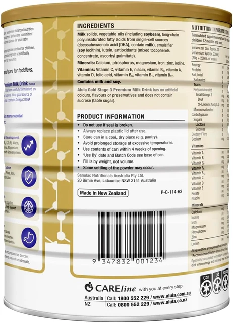 ALULA GOLD STAGE 3 Toddler Milk Drink 1Year+, 900G $33.45 - PicClick AU