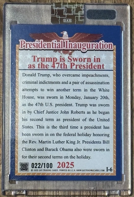 GAS 2025 INAUGURATION Donald Trump Sworn In Cracked Foil Card /100 IN ...