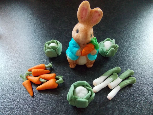 EDIBLE PETER OR Flopsy Rabbit and Vegetables fondant cake/cupcake ...