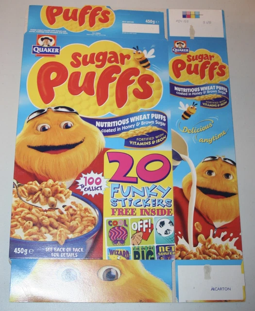 VINTAGE QUAKER SUGAR Puffs Cereal Box 2002 £9.99 - PicClick UK