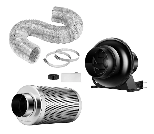VIVOSUN 4& 195CFM Inline Duct Ventilation Fan 4" Carbon Filter & 8ft ...