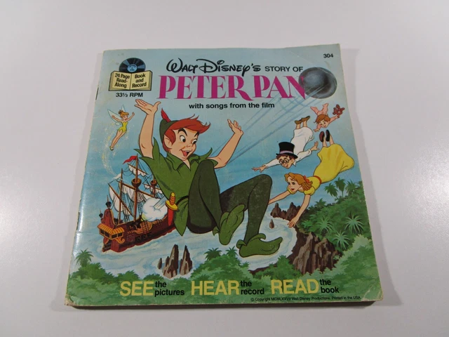 WALT DISNEY'S STORY Of Peter Pan Vinyl Record and Book VINTAGE 33 RPM ...