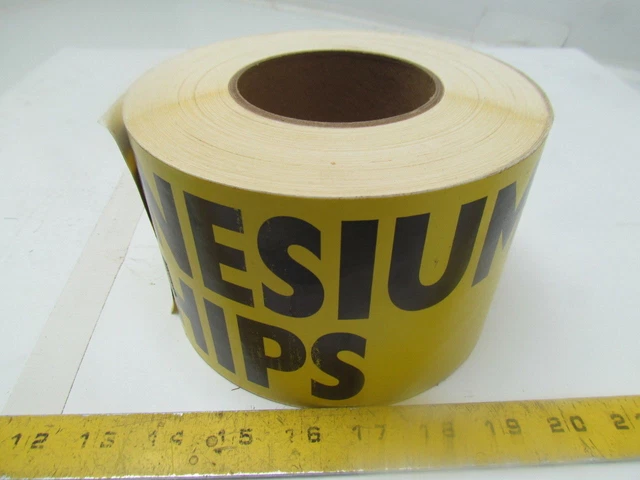 MAGNESIUM CHIPS LABEL Sticker Sign 4"X12" Black on Yellow Adhesive Roll ...