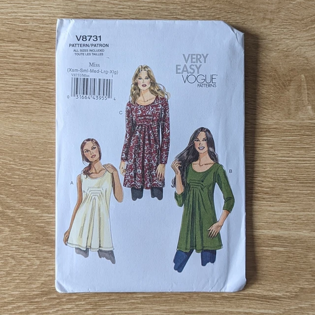 VOGUE V8731 TOP Sewing Pattern - Sizes XS-XL - Very Easy Range ...