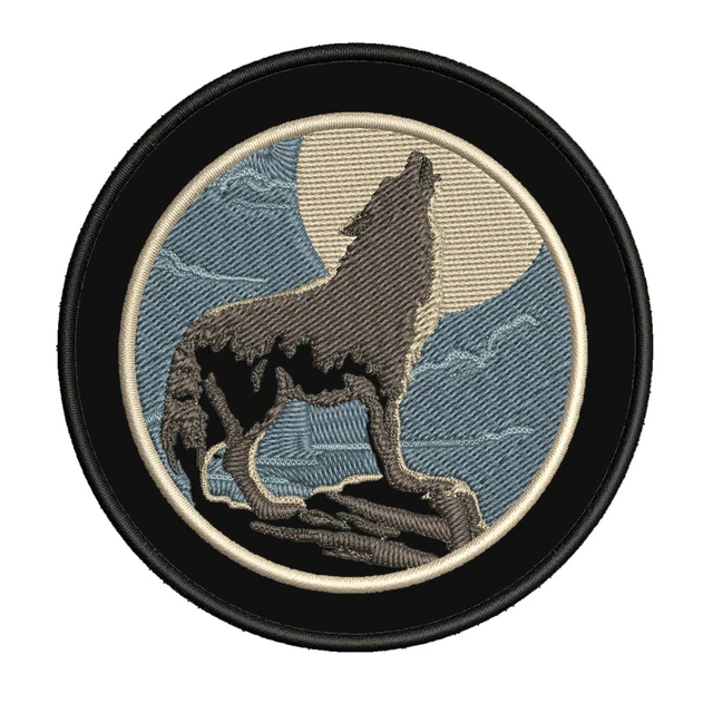WOLF HOWLING MOON 3.5" Patch Embroidered Iron-On Applique Travel ...