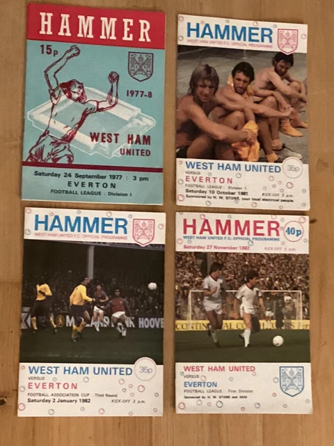WEST HAM UNITED v EVERTON Football programmes - Collection x4 from 1970 ...