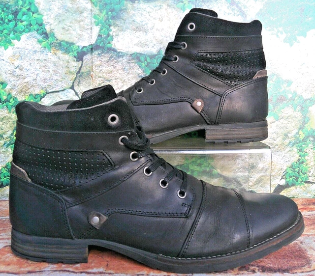 RIVER ISLAND MATT Black Leather Military Combat Style Boots Ankle Boots ...
