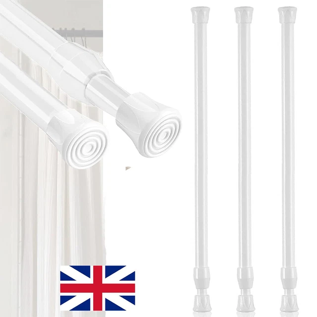 TELESCOPIC NET VOILE Tension Curtain Rail Pole Rods Extendable Spring ...